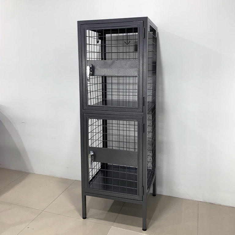 Double tier mesh storage locker with 2 doors and in hooks