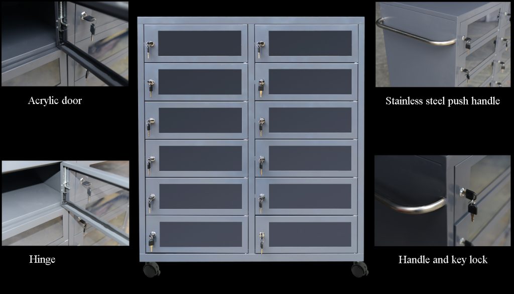 Metal Laptop Storage Locker in 12 Doors And Grey Color